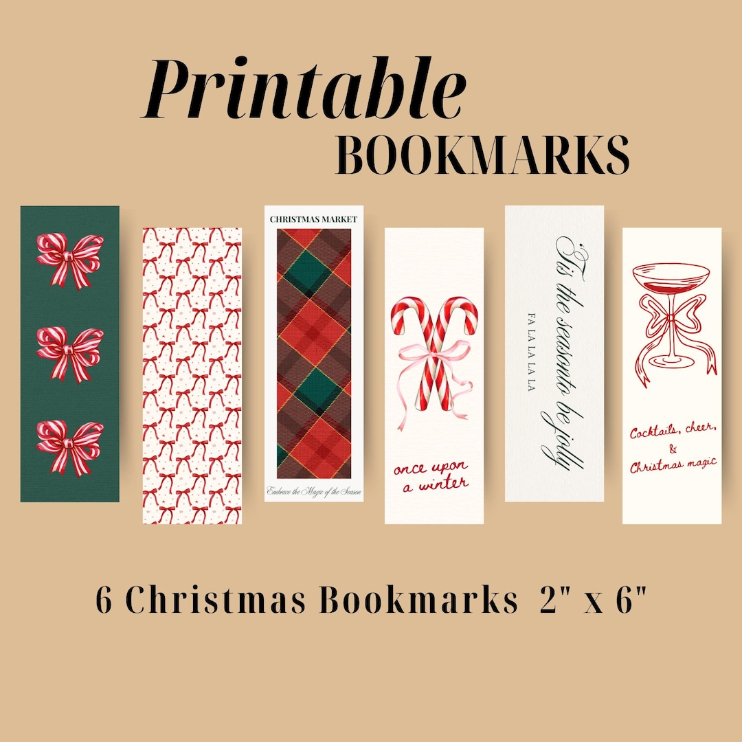 Set of 6 Printable Christmas Bookmark, Book Lover's Holiday Bookmarks ...
