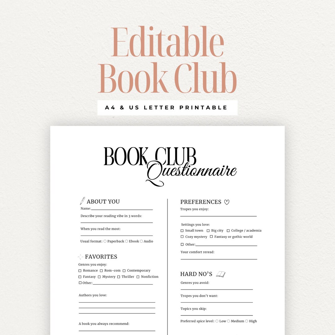 Book Club Questionnaire Canva Template, Reading Preferences Survey ...