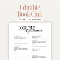 Book Club Printable Kit, Book Review, Book Discussion Questions, Book ...