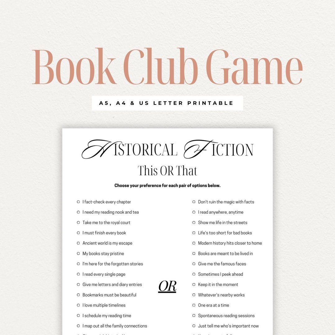 Book Club Icebreaker Game, This or That Book Club Printable, Historical ...