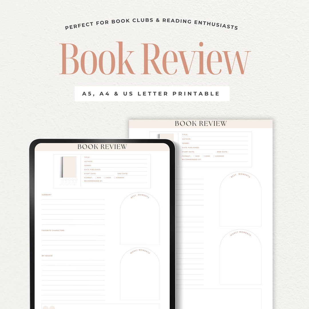 Printable Book Review Page | Book Clubs | Book Lovers | A5 A4 US Letter ...