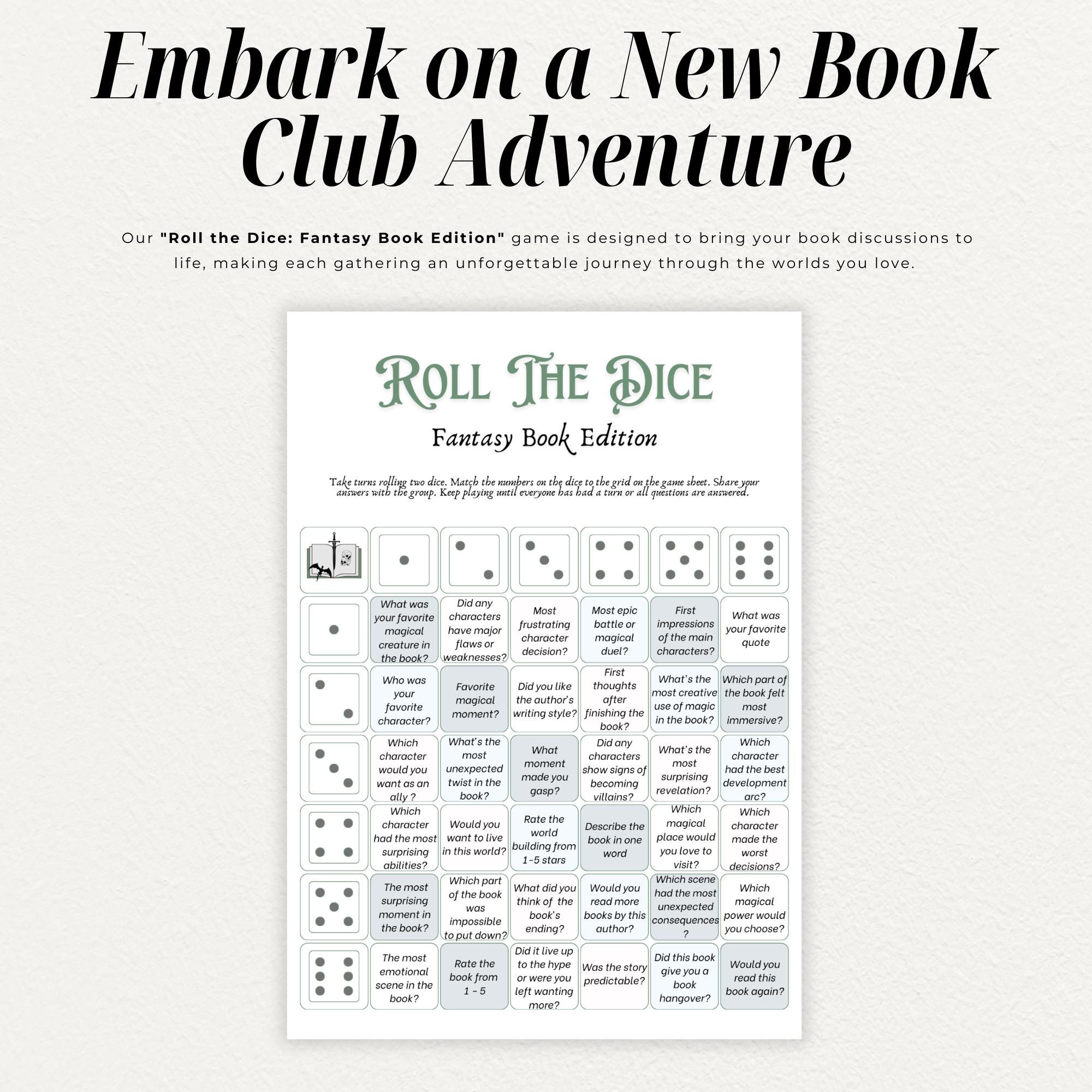 Roll the Dice Fantasy Book Edition, Fun Printable Book Club Game ...