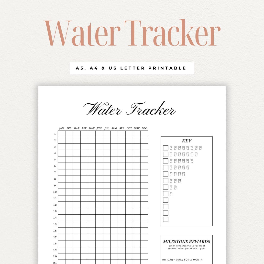 Water Tracker Print, Daily Hydration Log, 1 Year Tracker, Yearly ...