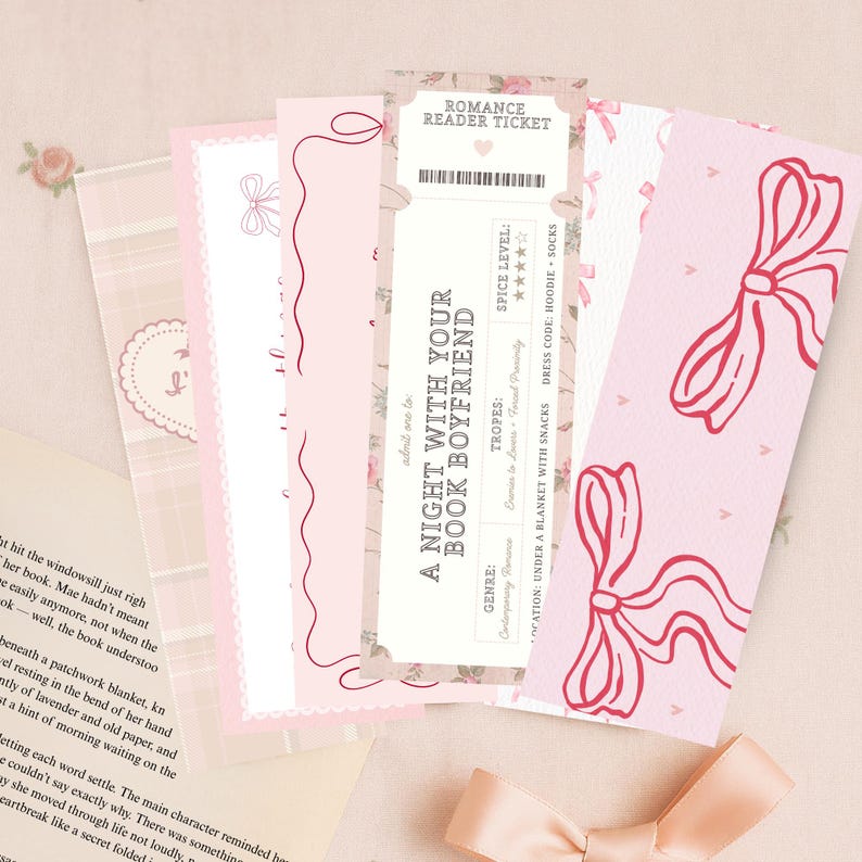 Printable Coquette Bookmarks Set, Romantic Pink Aesthetic, Book Lover ...