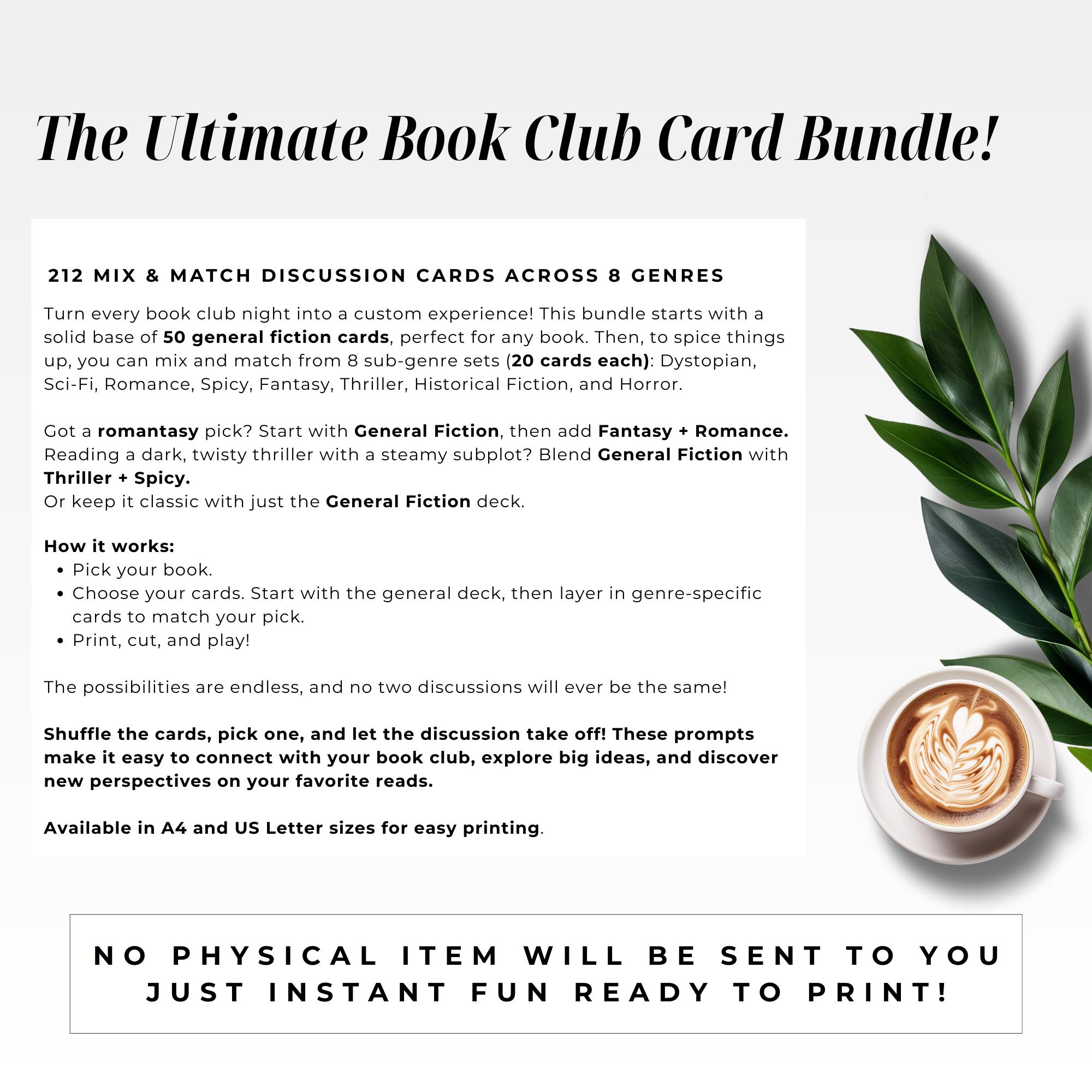 212 Book Club Discussion Cards, Fun Printable Questions, Book Club ...