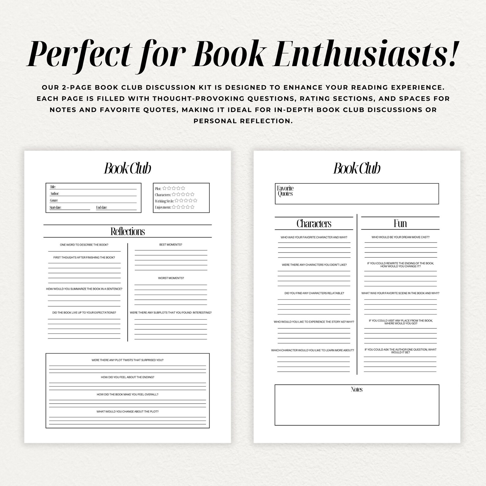 Book Club Questions Printable Book Club Pages 2-page Set A5, A4 & US ...