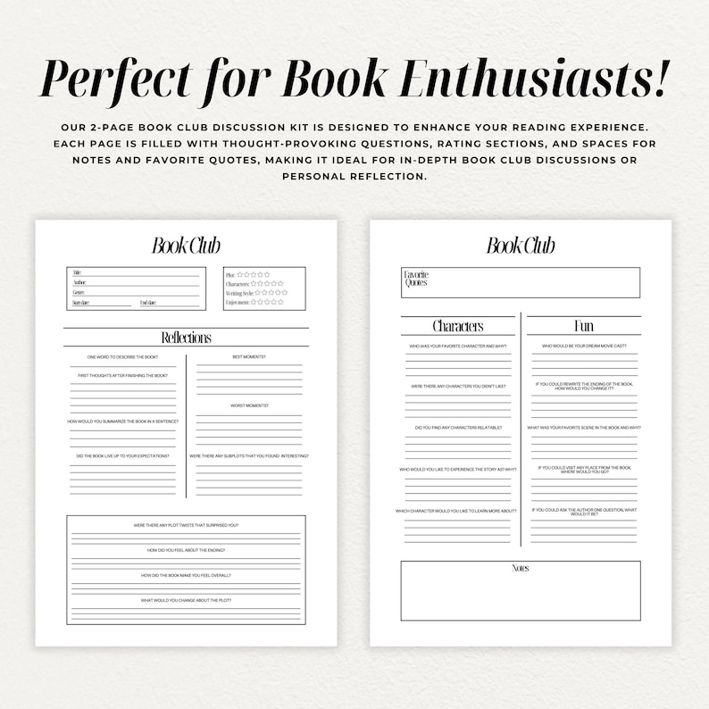 Book Club Questions Printable Book Club Pages 2-page Set A5, A4 & US ...