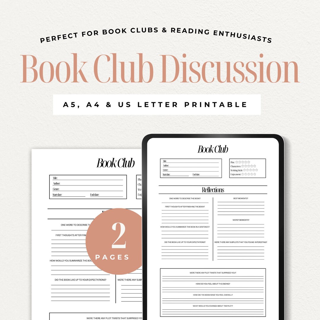 Book Club Questions Printable Book Club Pages | 2-page Set | A5, A4 ...