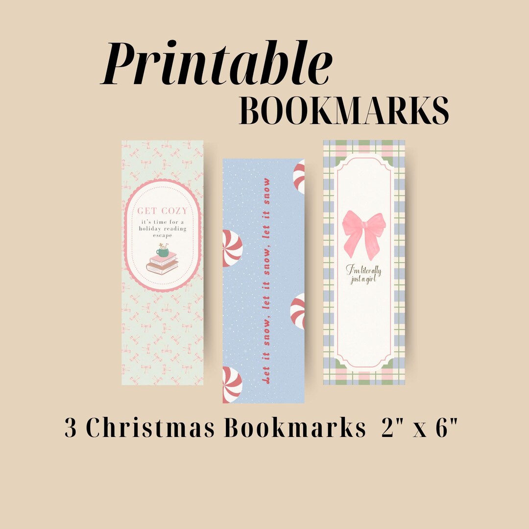 Set of 3 Cute Christmas Printable Bookmarks | Coquette Christmas ...