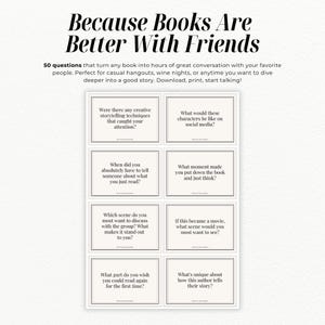 50 Fiction Book Club Discussion Cards, Fun Printable Questions, Book ...