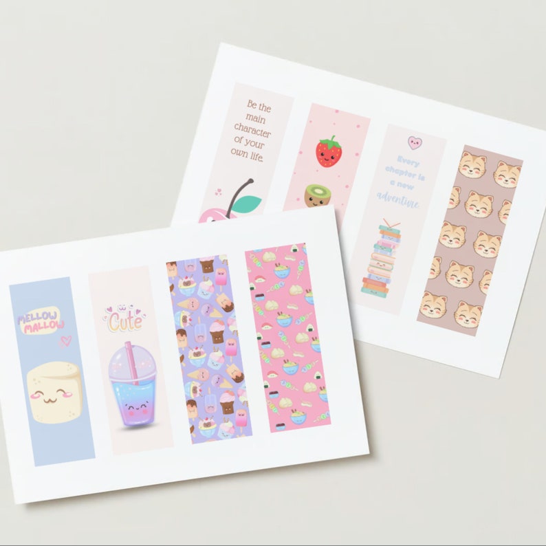 8 Cute Kawaii Bookmark | Sushi | Fruit | Cat | Printable | Colorful ...
