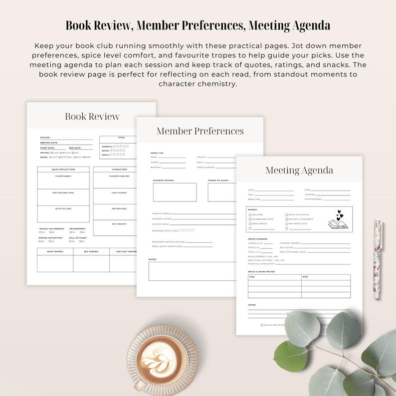 Romance Book Club Printable Bundle, Book Club Games, Trackers Meeting ...