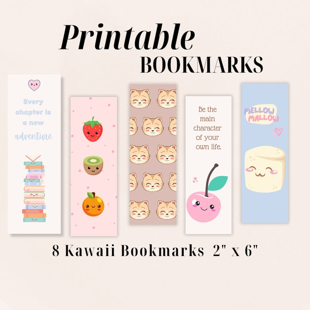 8 Cute Kawaii Bookmark | Sushi | Fruit | Cat | Printable | Colorful ...