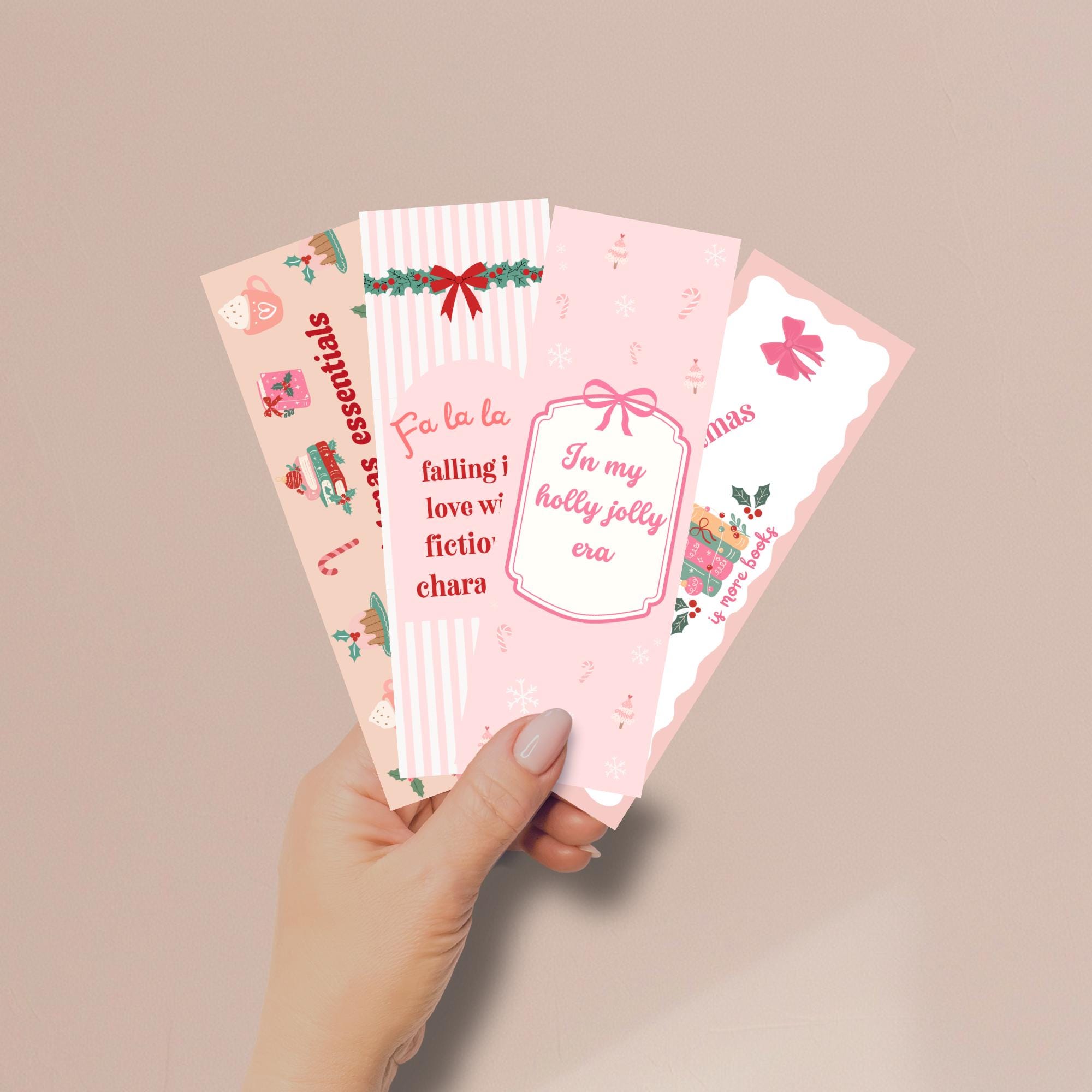 Set of 4 Printable Christmas Bookmark, Pink Aesthetic Book Lover's ...