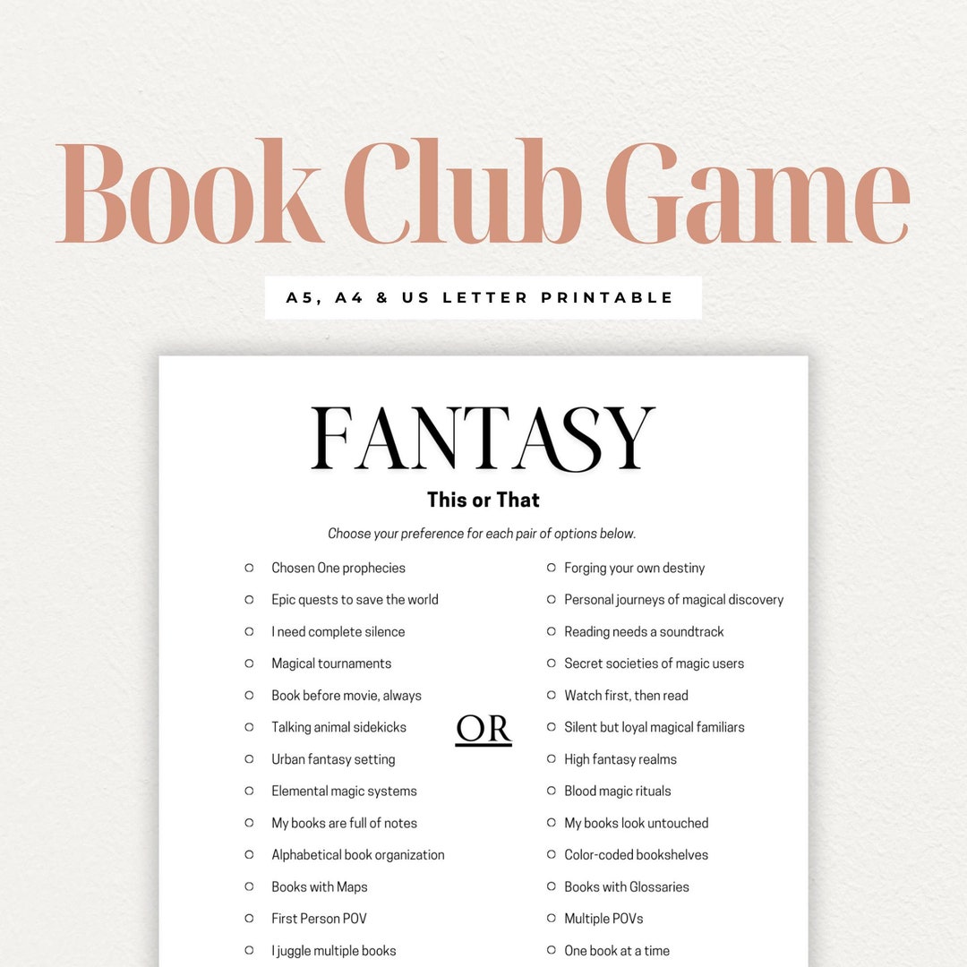 Fantasy Book Club Icebreaker Game, This or That Book Club Printable ...