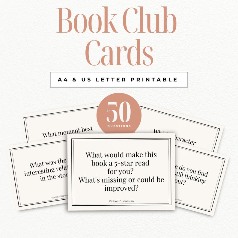 50 Fiction Book Club Discussion Cards, Fun Printable Questions, Book ...