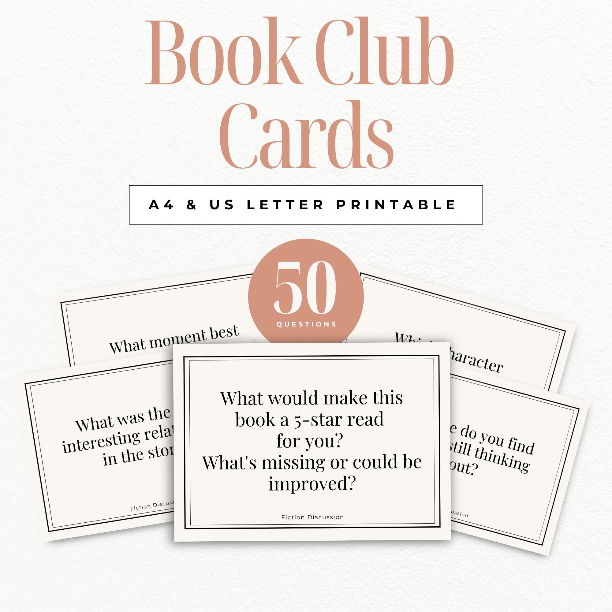 50 Fiction Book Club Discussion Cards, Fun Printable Questions, Book ...