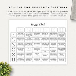 3 Book Club Discussion Questions Printable, Book Review Dice Game, Book ...