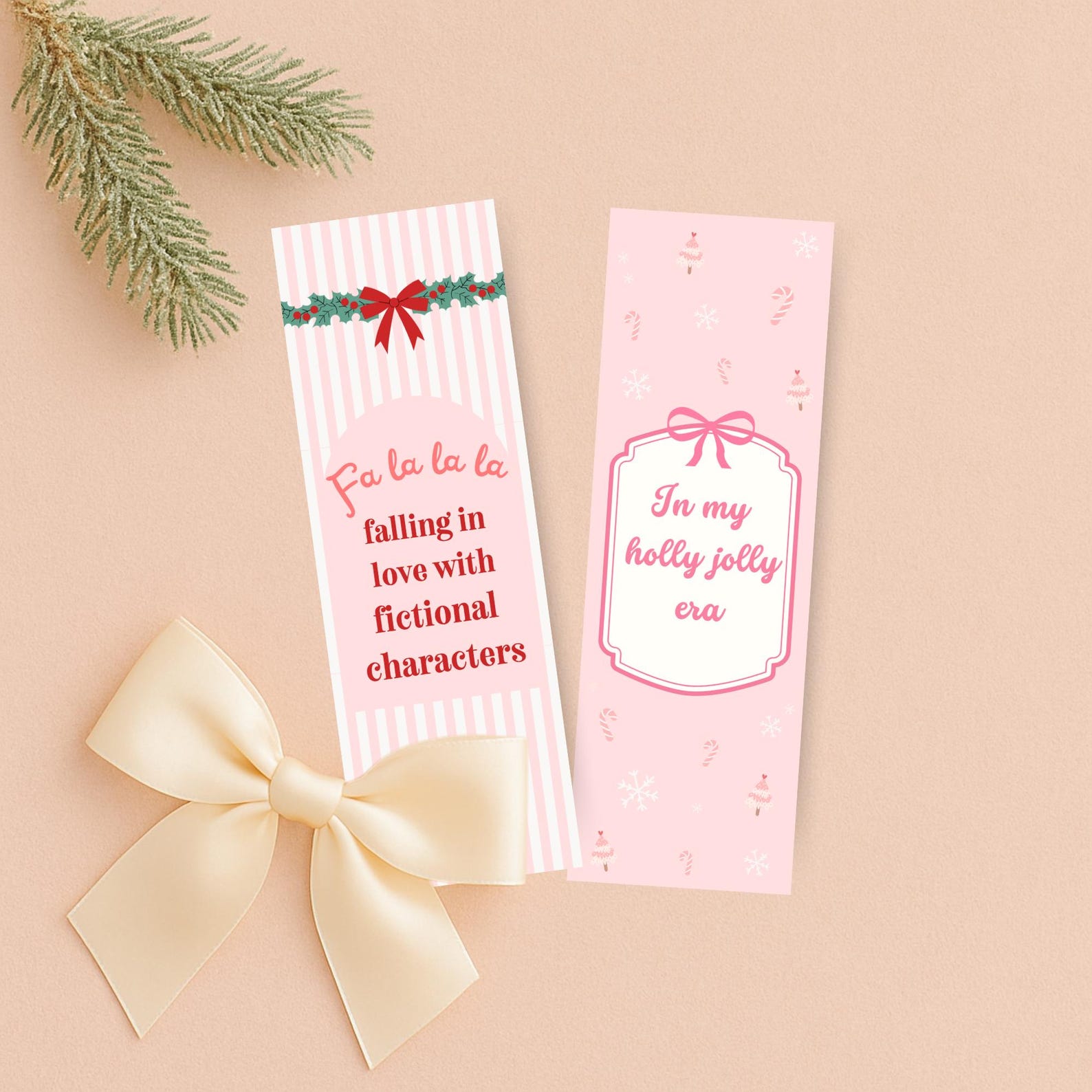 Set of 4 Printable Christmas Bookmark, Pink Aesthetic Book Lover's ...
