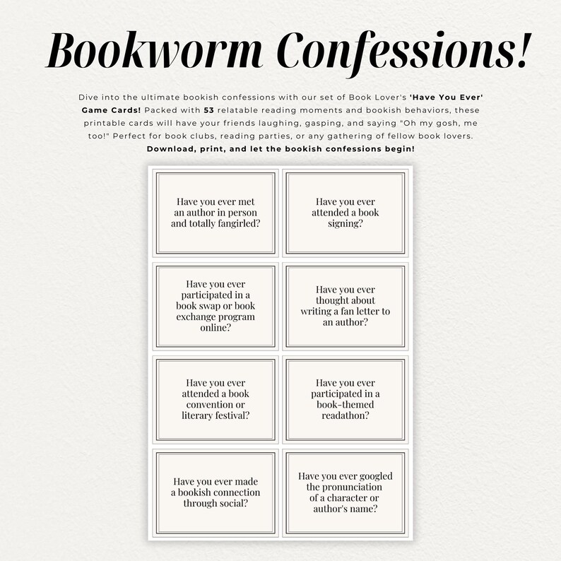 Have You Ever Printable Cards for Book Clubs, Fun Icebreaker, Bookish ...