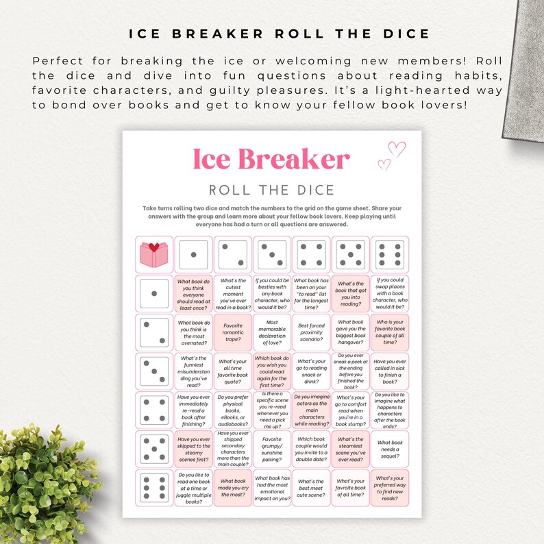 Romance Book Club Bundle | Printable Ice Breaker | Roll the Dice Games ...