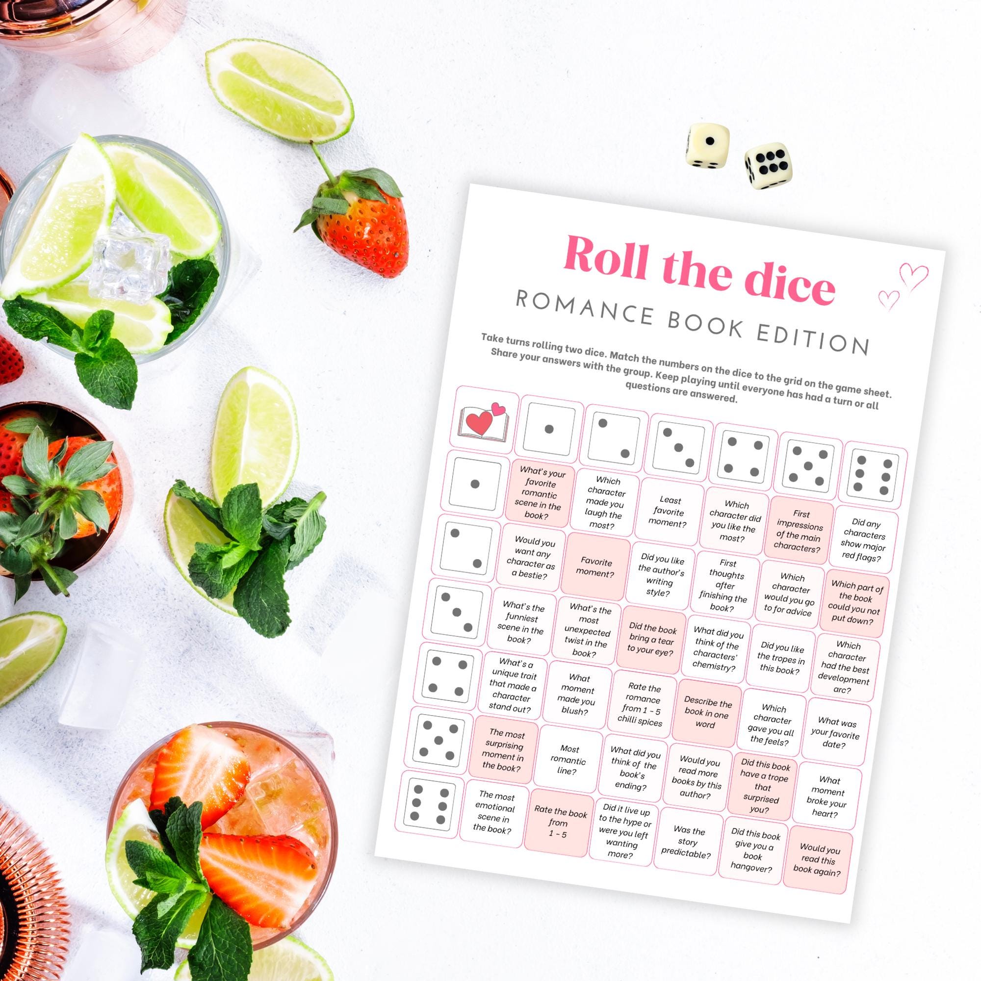 Roll the Dice Romance Book Edition, Fun Printable Book Club Game ...