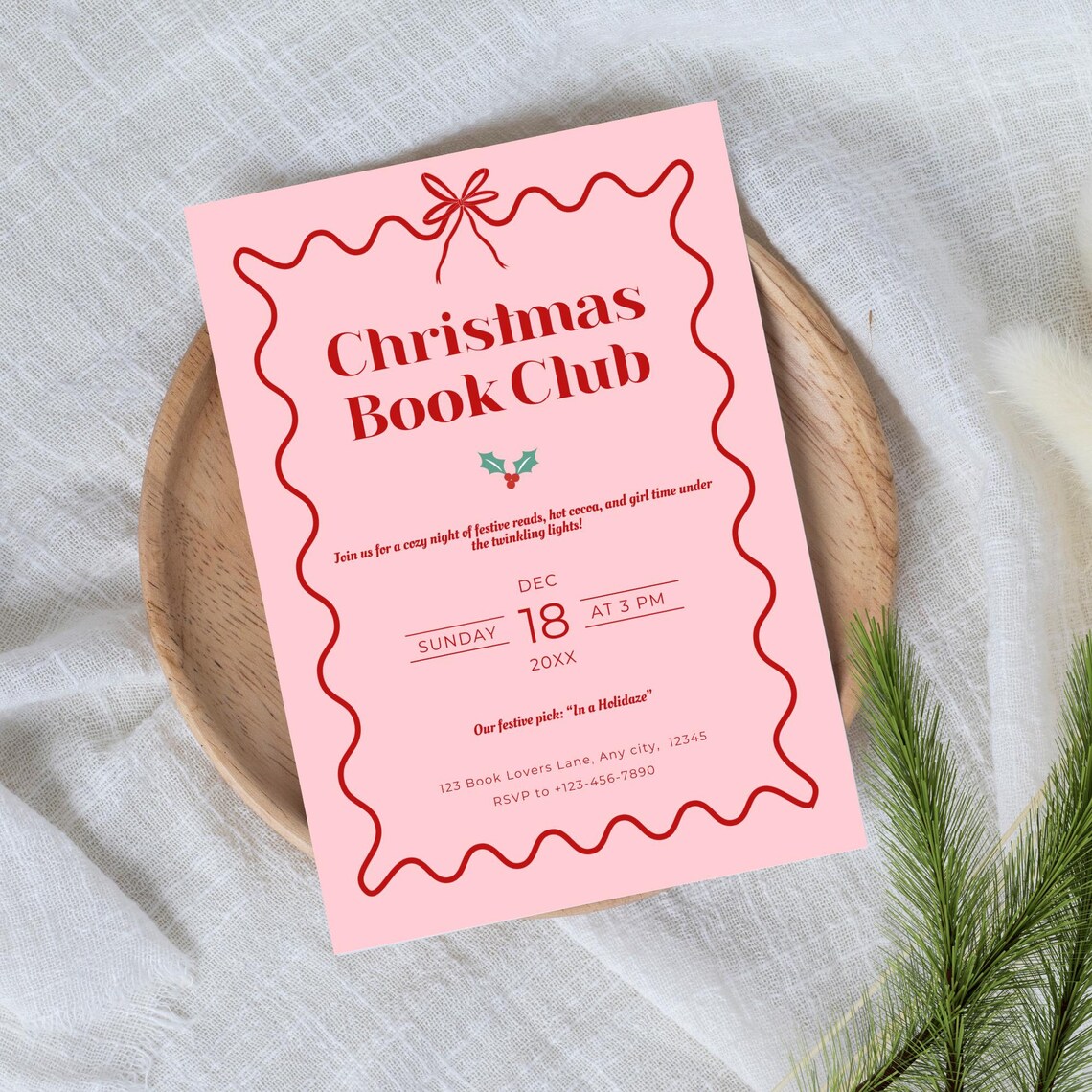 Editable Christmas Book Club Invitation | Cute Printable Invitation ...