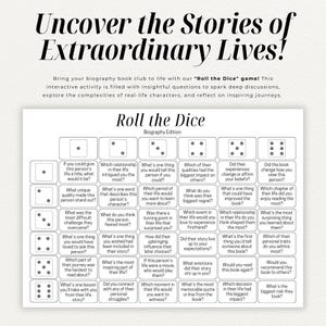 Biography Book Club Game, Roll the Dice Discussion Game, Printable Book ...