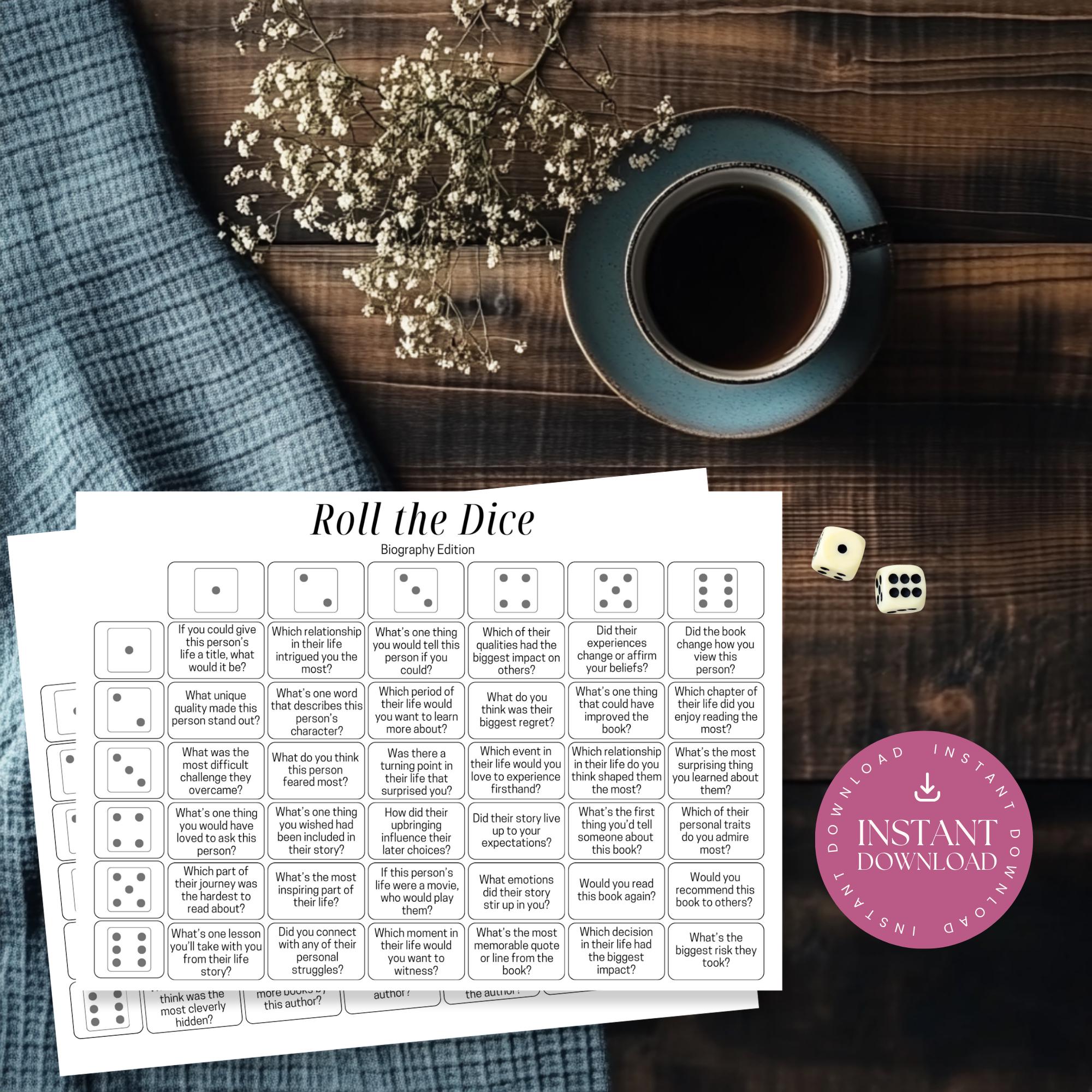 Biography Book Club Game, Roll the Dice Discussion Game, Printable Book ...