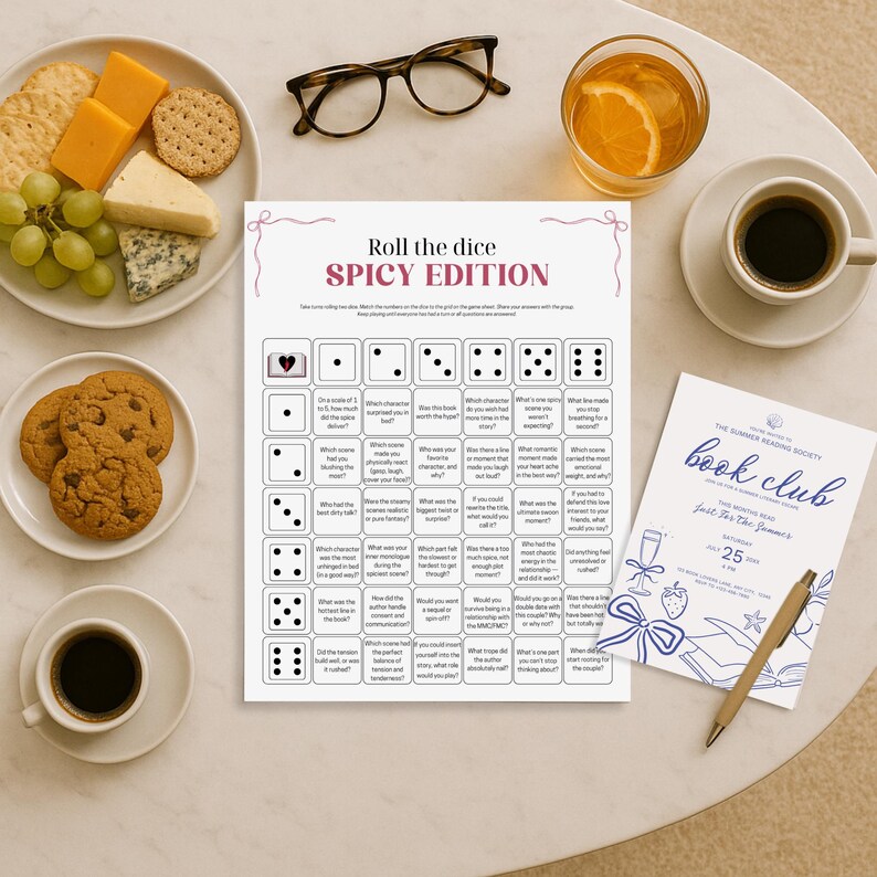 Spicy Book Club Game Printable, Roll the Dice, Fun Icebreaker Questions ...