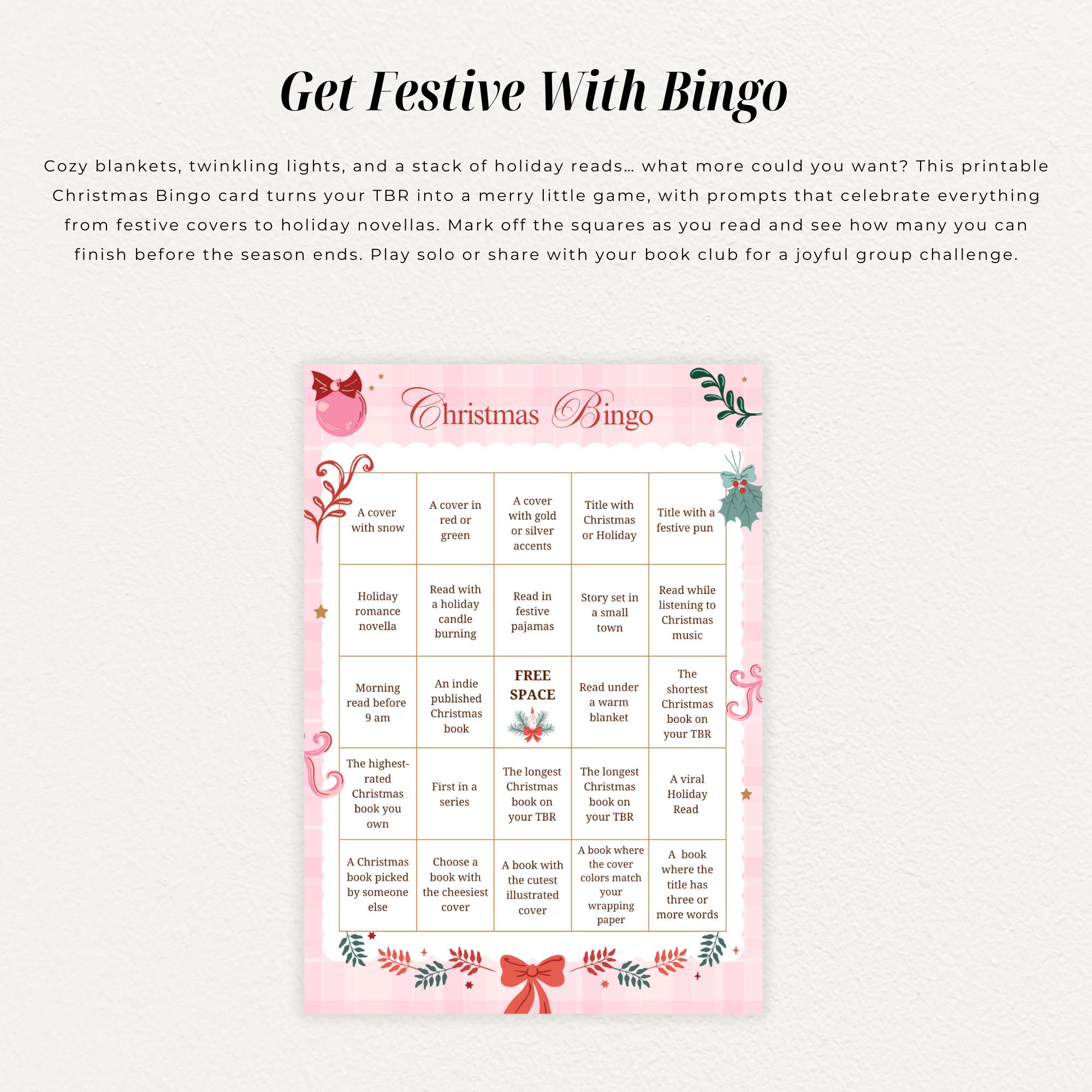 Christmas Reading Bingo Printable, Holiday Book Challenge Game, Festive ...