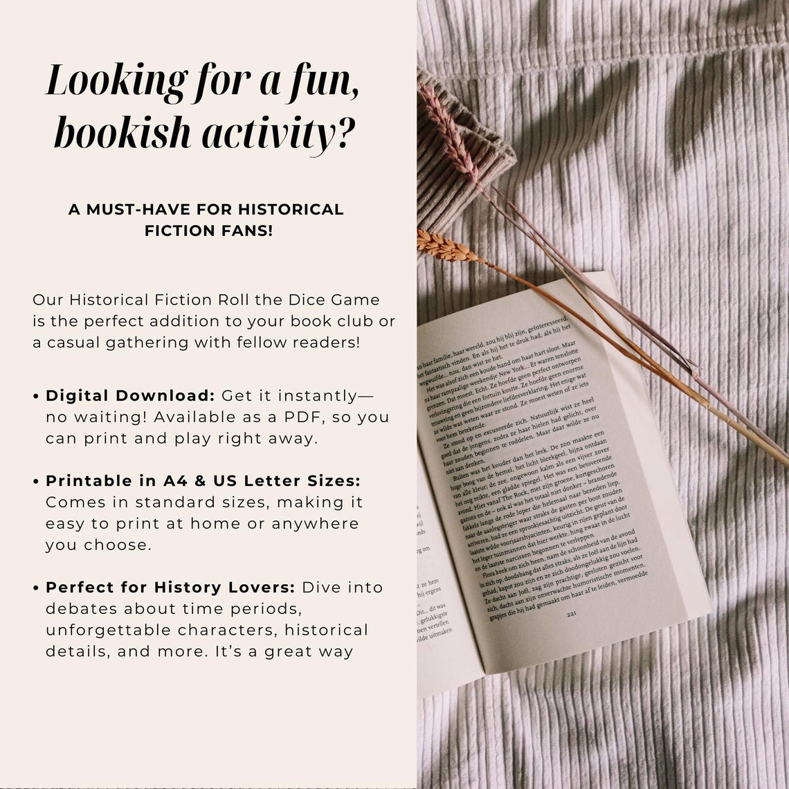 Book Club Discussion Questions Printable, Historical Fiction ...