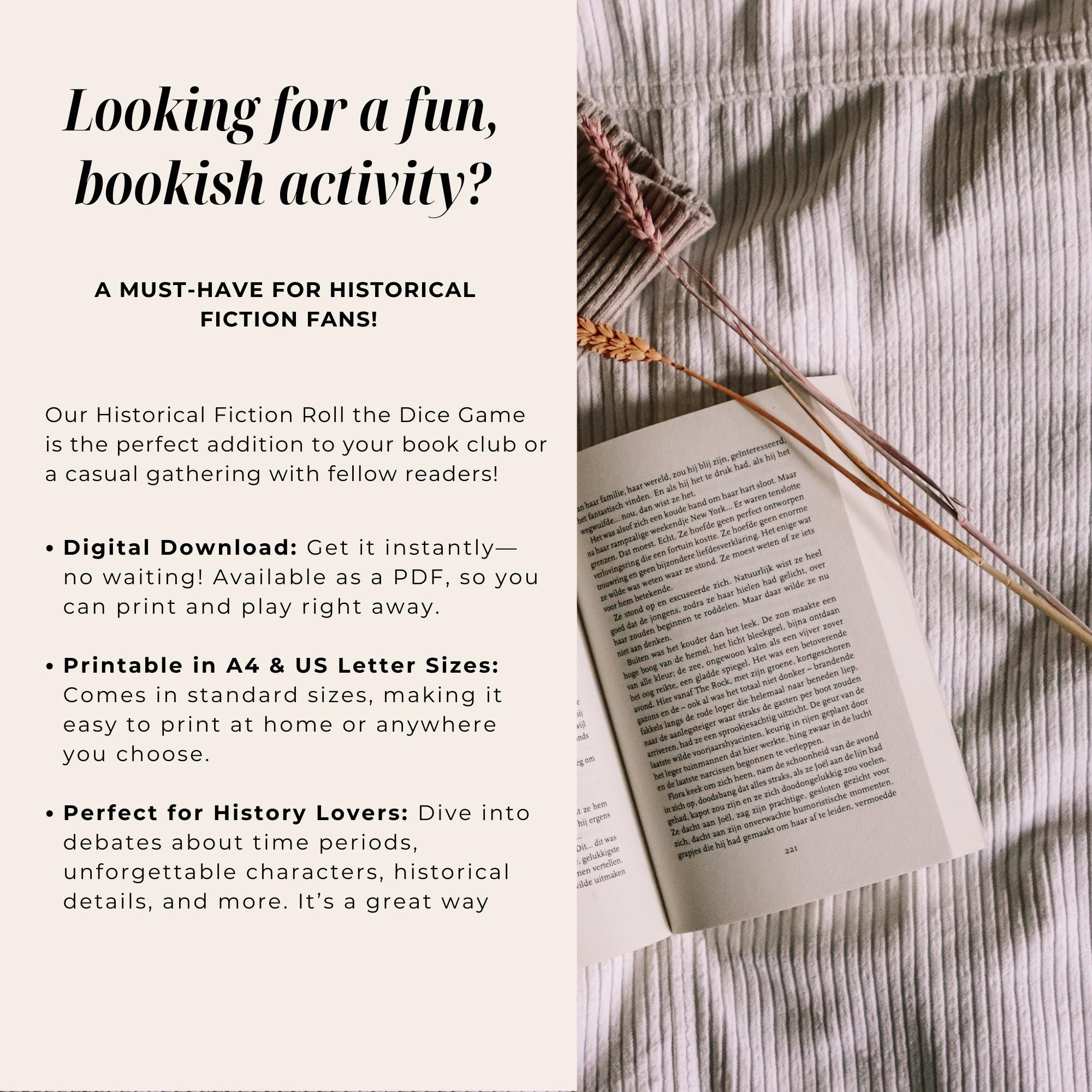 Book Club Discussion Questions Printable, Historical Fiction ...