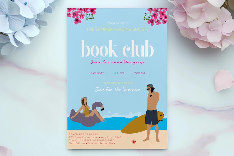 Editable Romance Book Club Invitation, Editable Canva Template, Cartoon ...