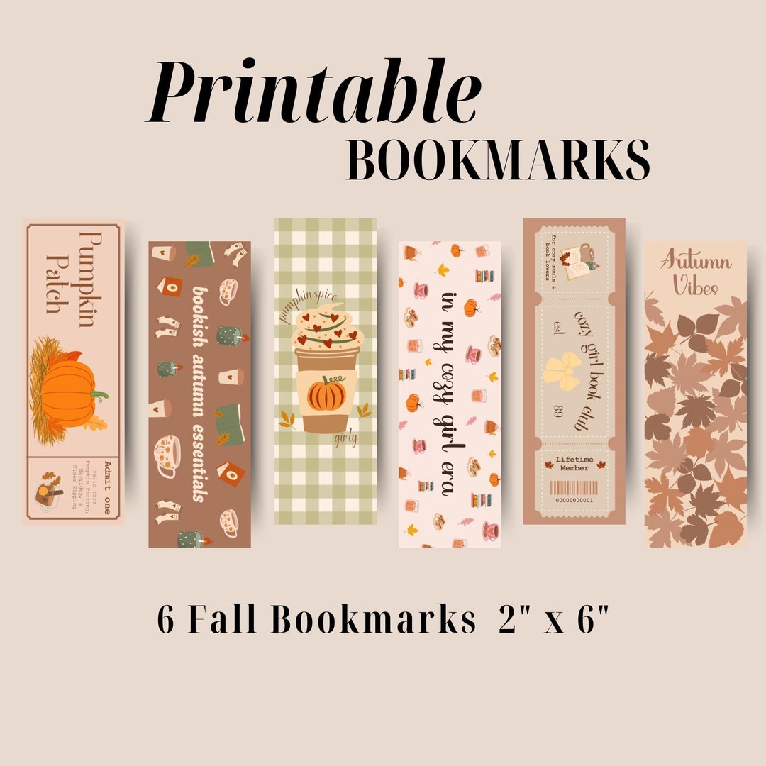 Set of 6 Cozy Fall Printable Bookmarks, Book Lovers Gifts, Autumn ...