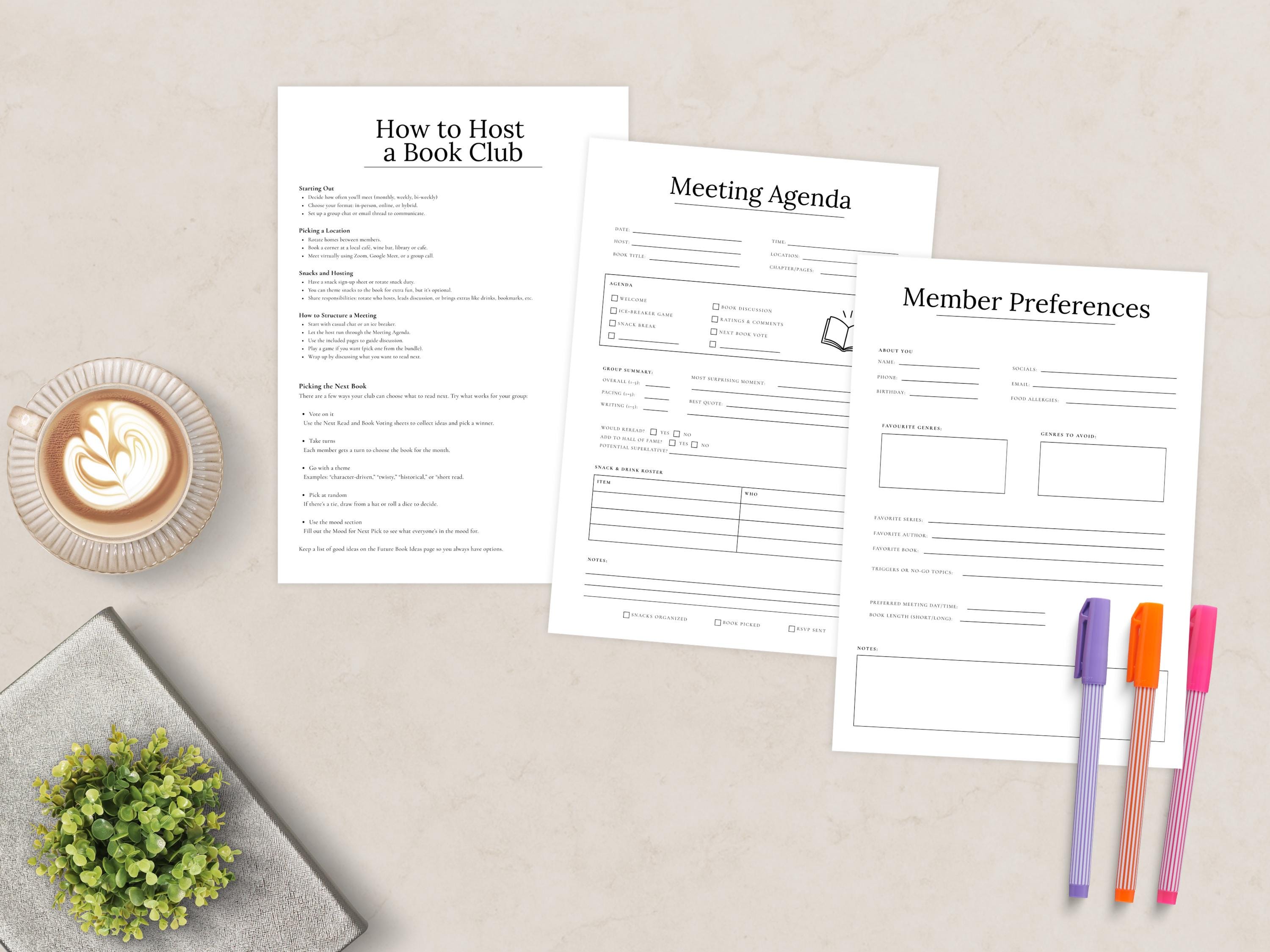 Book Club Planner Printable Bundle, Reading Group Worksheets ...