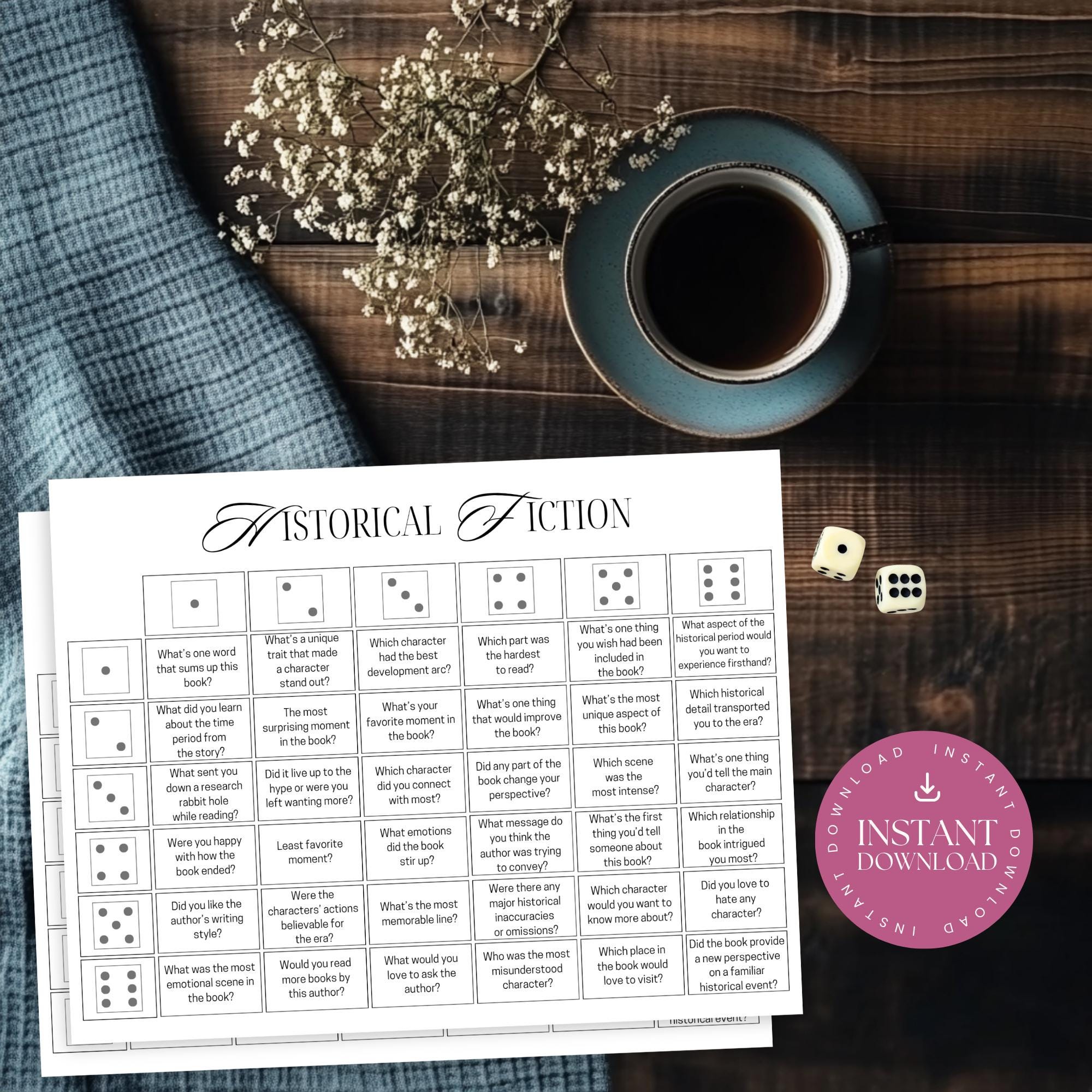 Historical Fiction Book Club Game Bundle, Icebreaker, Roll the Dice ...