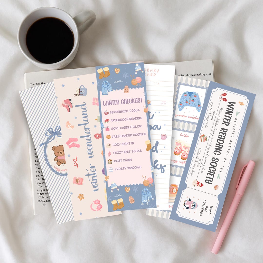 Winter Bookmark Set, Cozy Coquette Bookmarks, Cute Winter Stationery ...