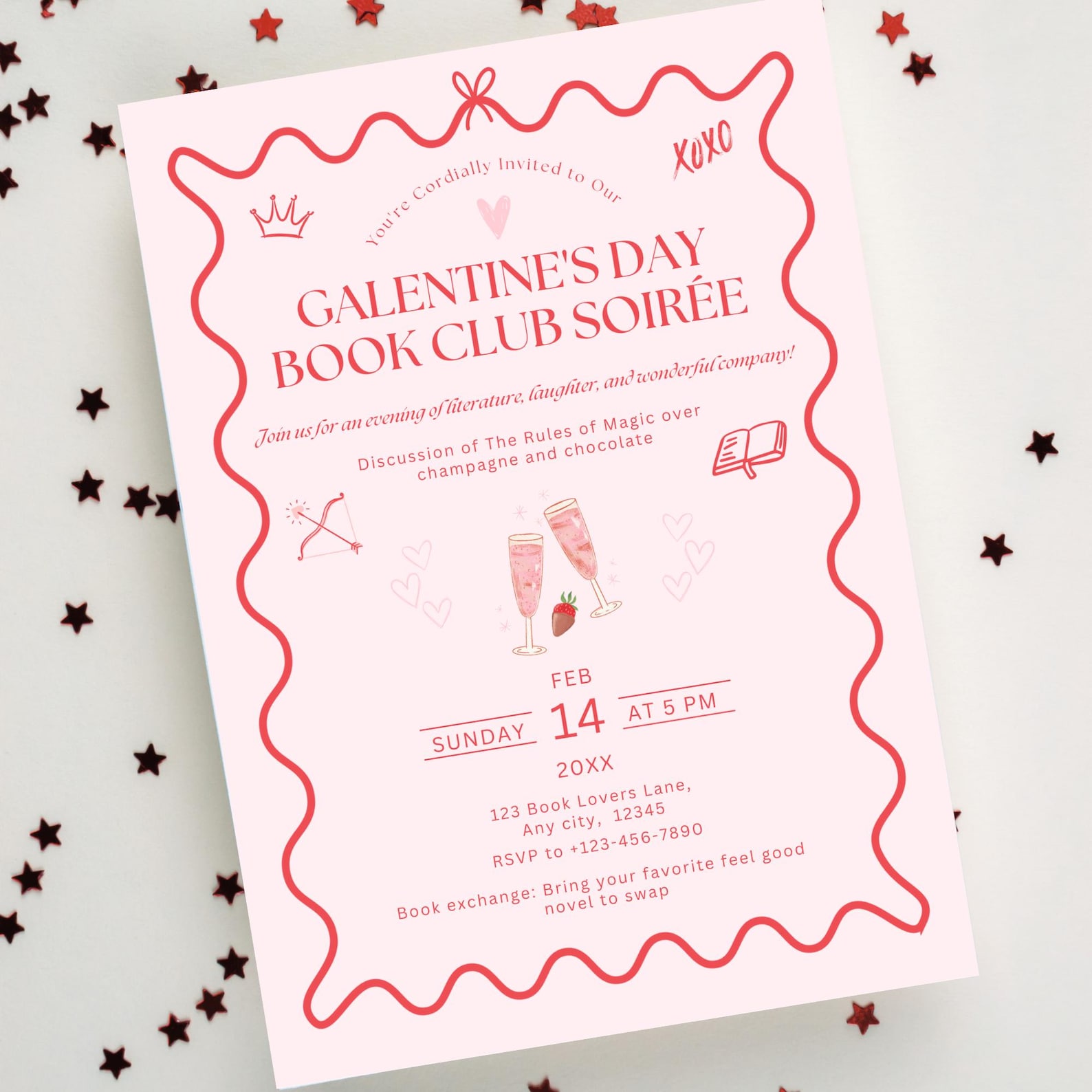 Editable Galentine’s Day Book Club Invitation, Cute Printable ...