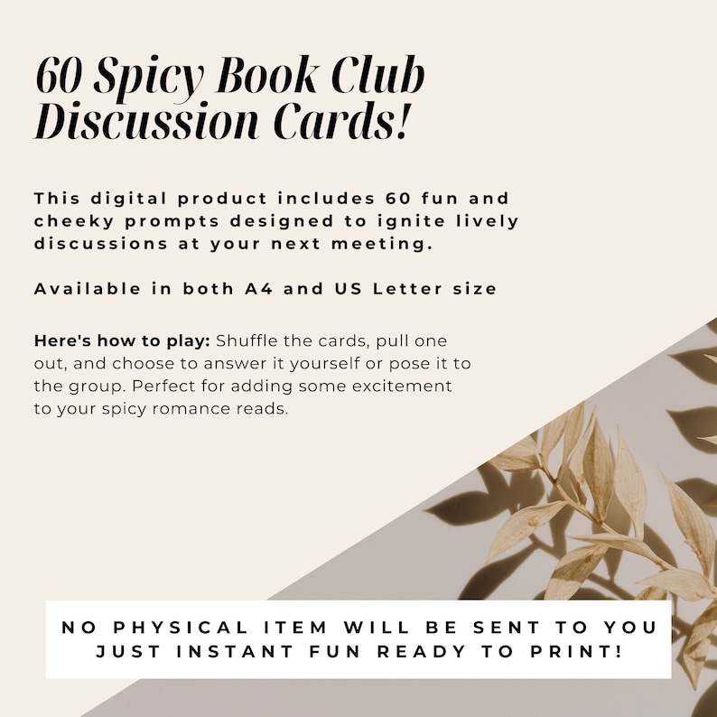 Spicy Book Club Discussion Cards | 60 Fun Printable Questions | Digital ...
