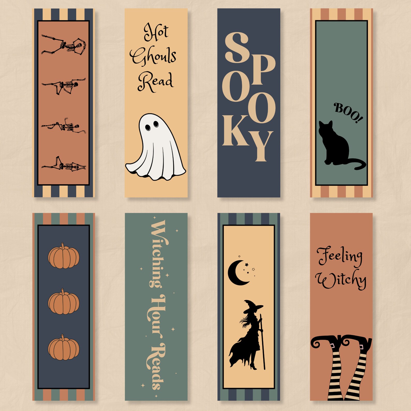 Set of 8 Halloween Bookmarks | Spooky & Witchy Designs | Horror Lovers ...