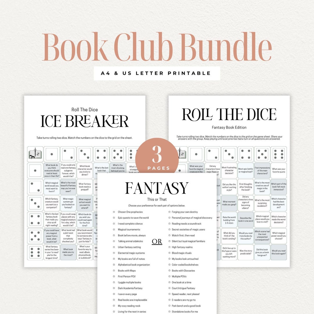 Fantasy Book Club Bundle | Printable Ice Breaker | Roll the Dice Games ...