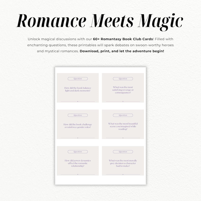 60 Romantasy Book Club Cards | Printable Fantasy Romance Discussion ...