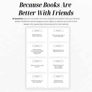 Fiction Book Club Discussion Cards | Fun Printable Questions | Digital ...