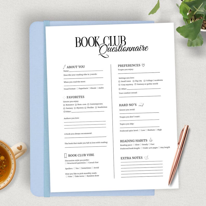 Book Club Questionnaire Canva Template, Reading Preferences Survey ...