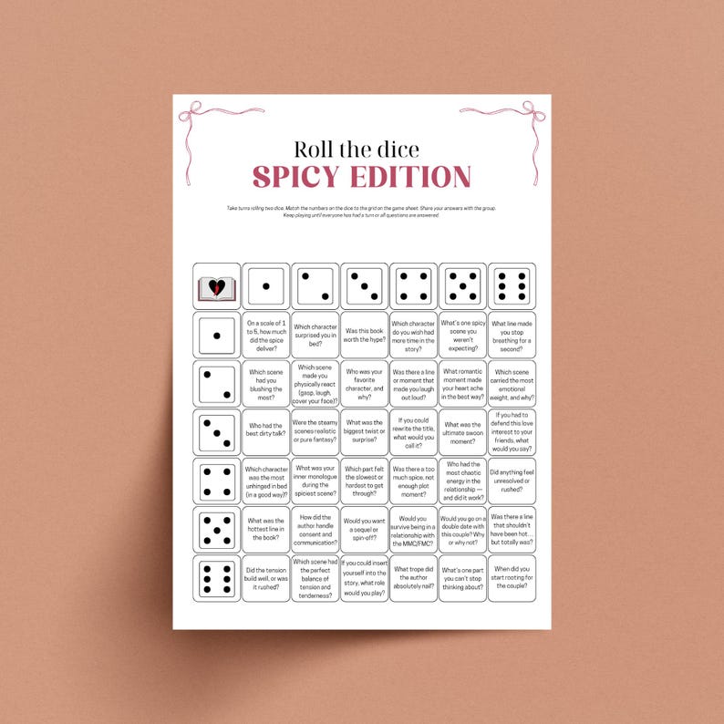 Spicy Book Club Game Printable, Roll the Dice, Fun Icebreaker Questions for Book Lovers, Digital ...