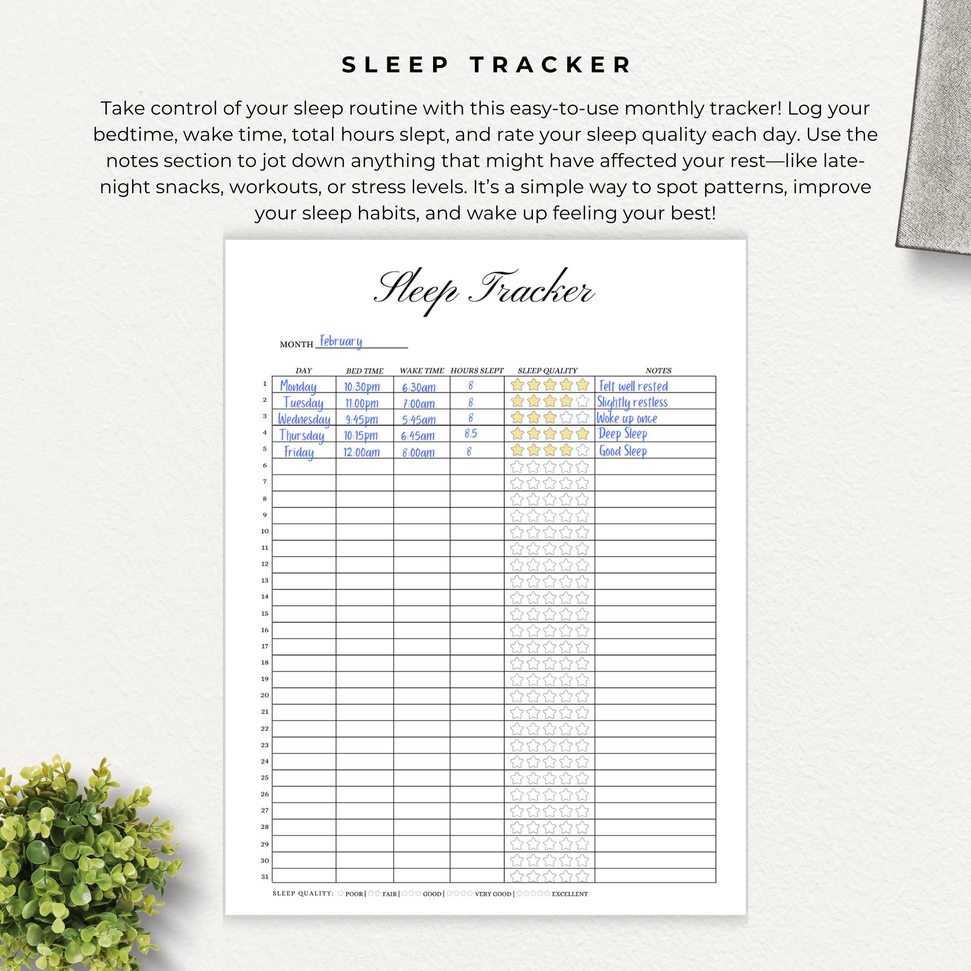 Printable Sleep Tracker, Monthly Sleep Log, Sleep Log, Digital Sleep ...