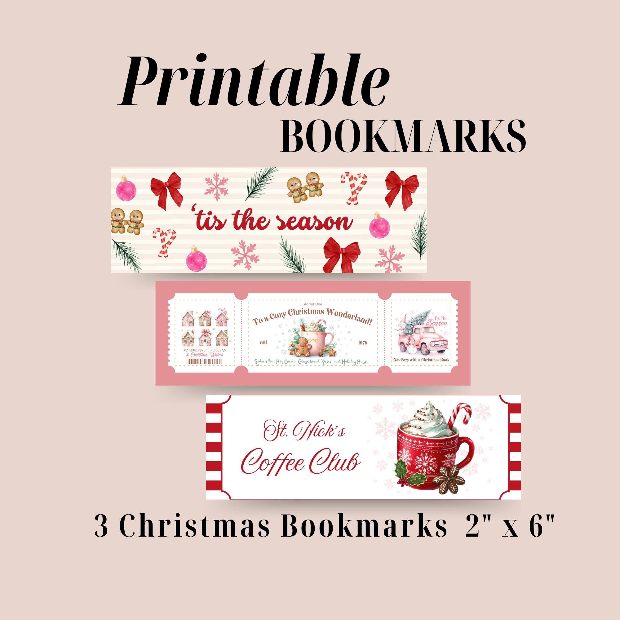Set of 3 Cozy Christmas Printable Bookmarks | Hot Cocoa & Gingerbread ...