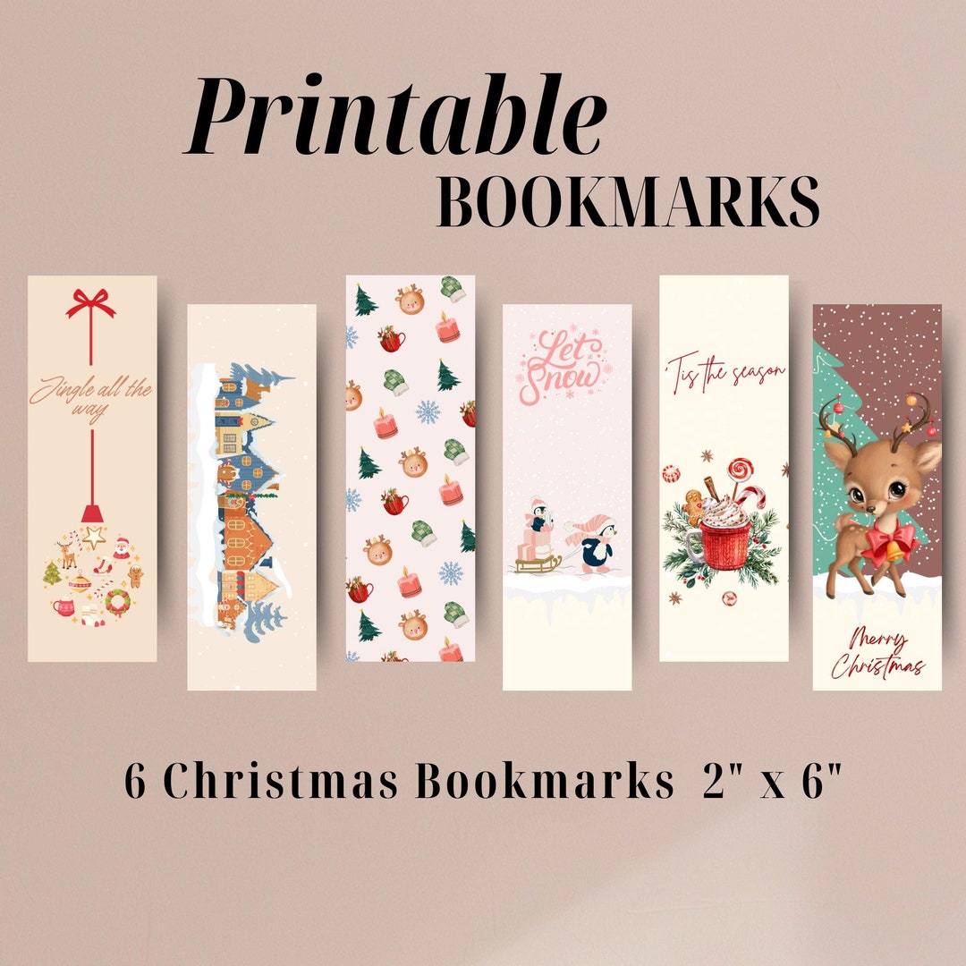 Set of 6 Christmas Bookmark, Printable Holiday Bookmarks, Cute ...