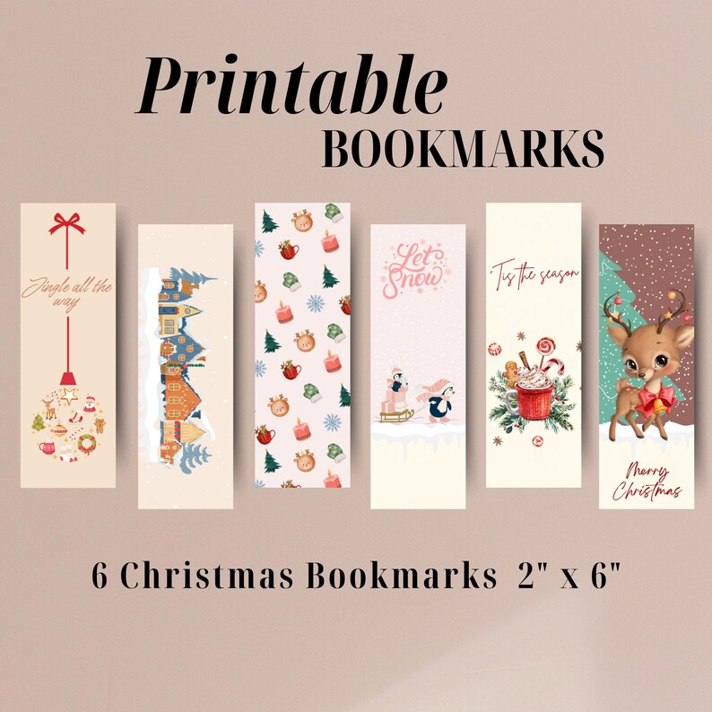 Set of 6 Christmas Bookmark, Printable Holiday Bookmarks, Cute ...